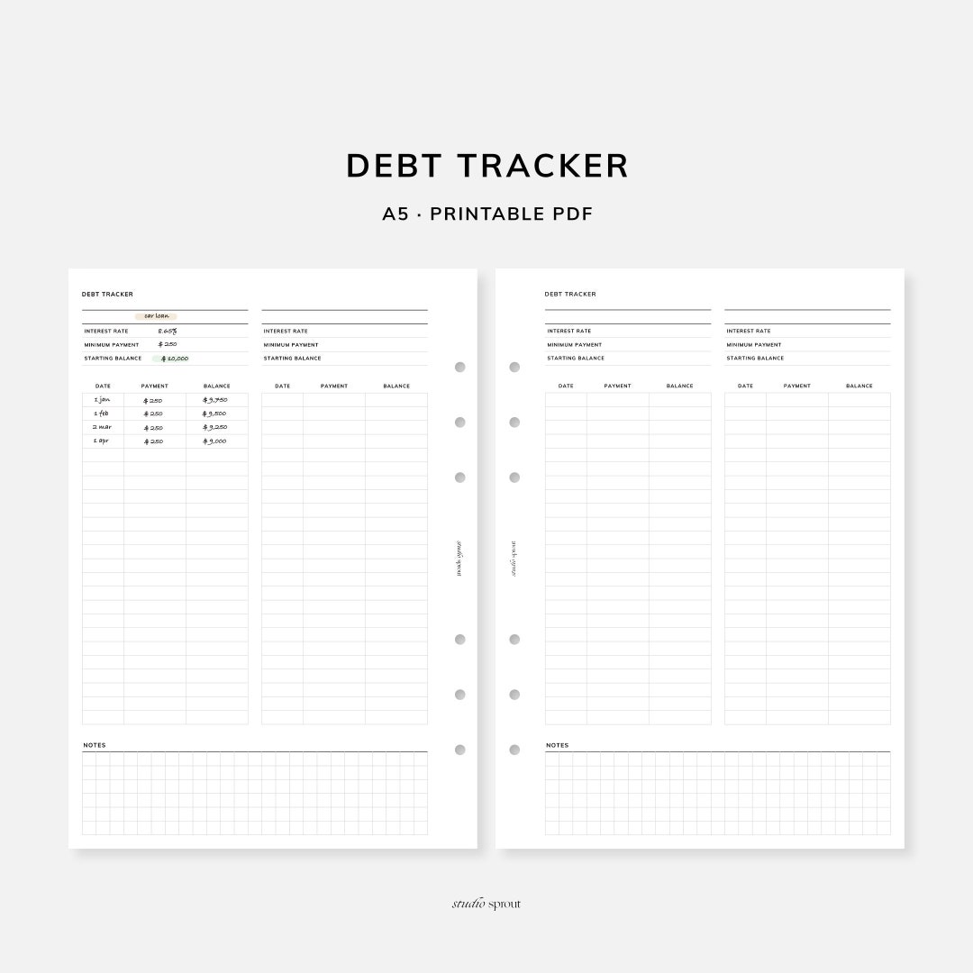 Debt Tracker | A5 Printable Inserts | Money Management | Financial ...
