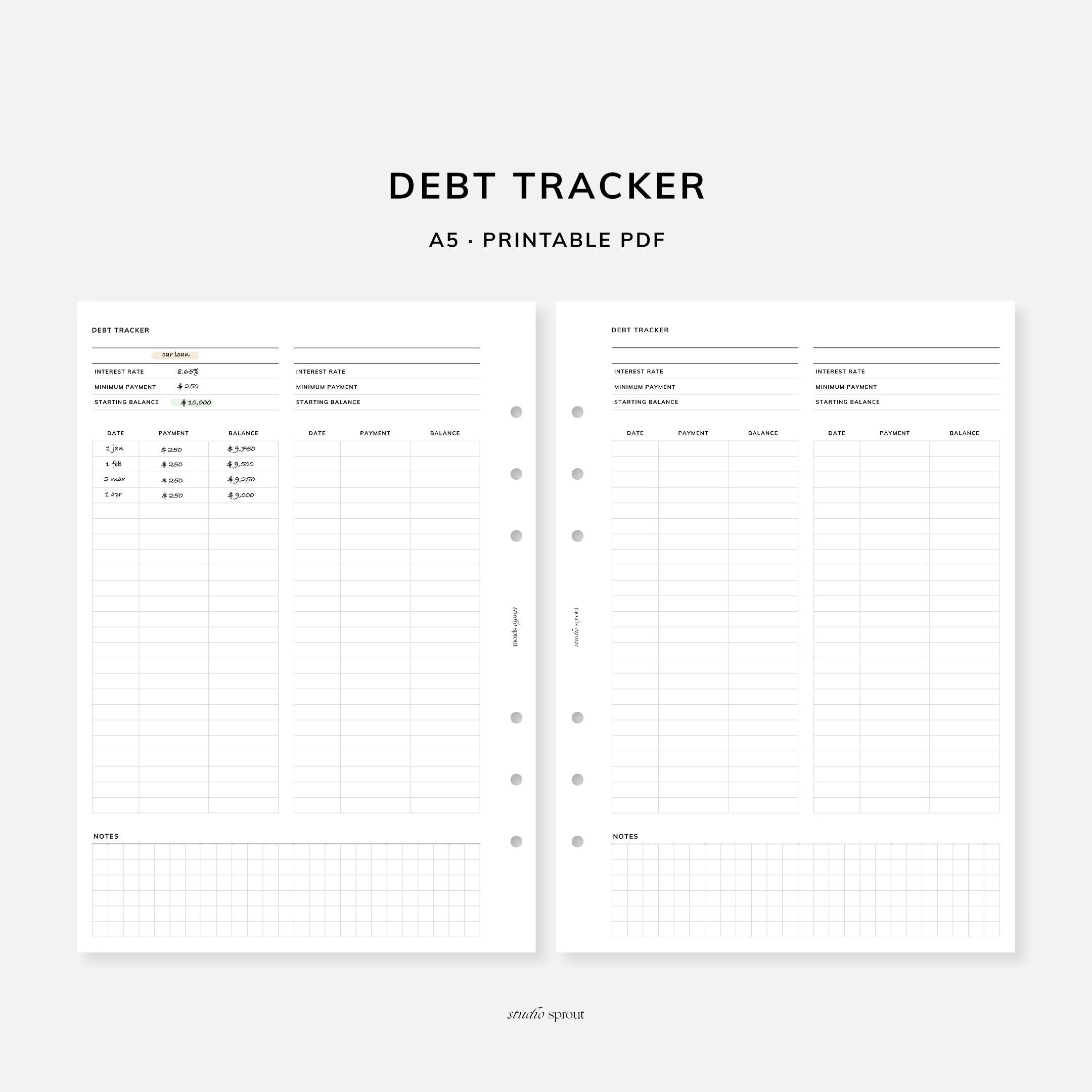 Debt Tracker A5 Printable Inserts Money Management Financial Planning ...