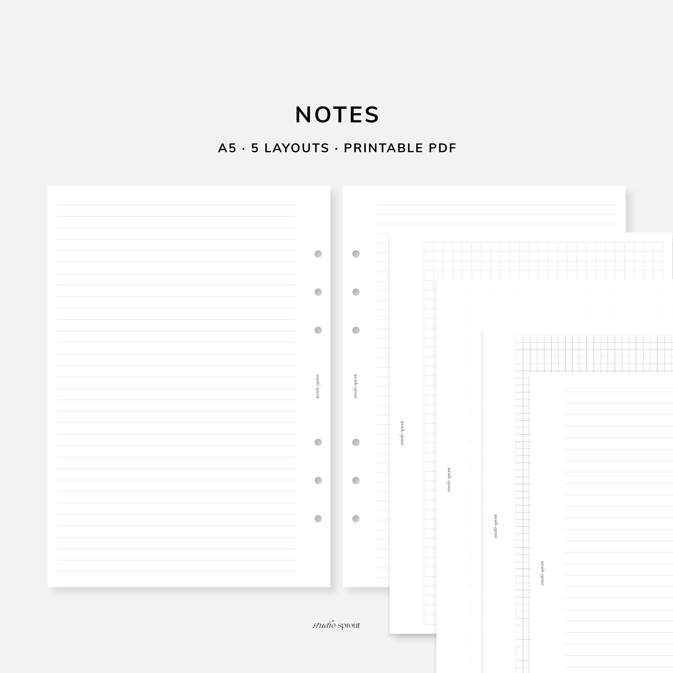 Notes Paper Set | A5 Printable Inserts | Dot Grid Lined Pages | Writing ...