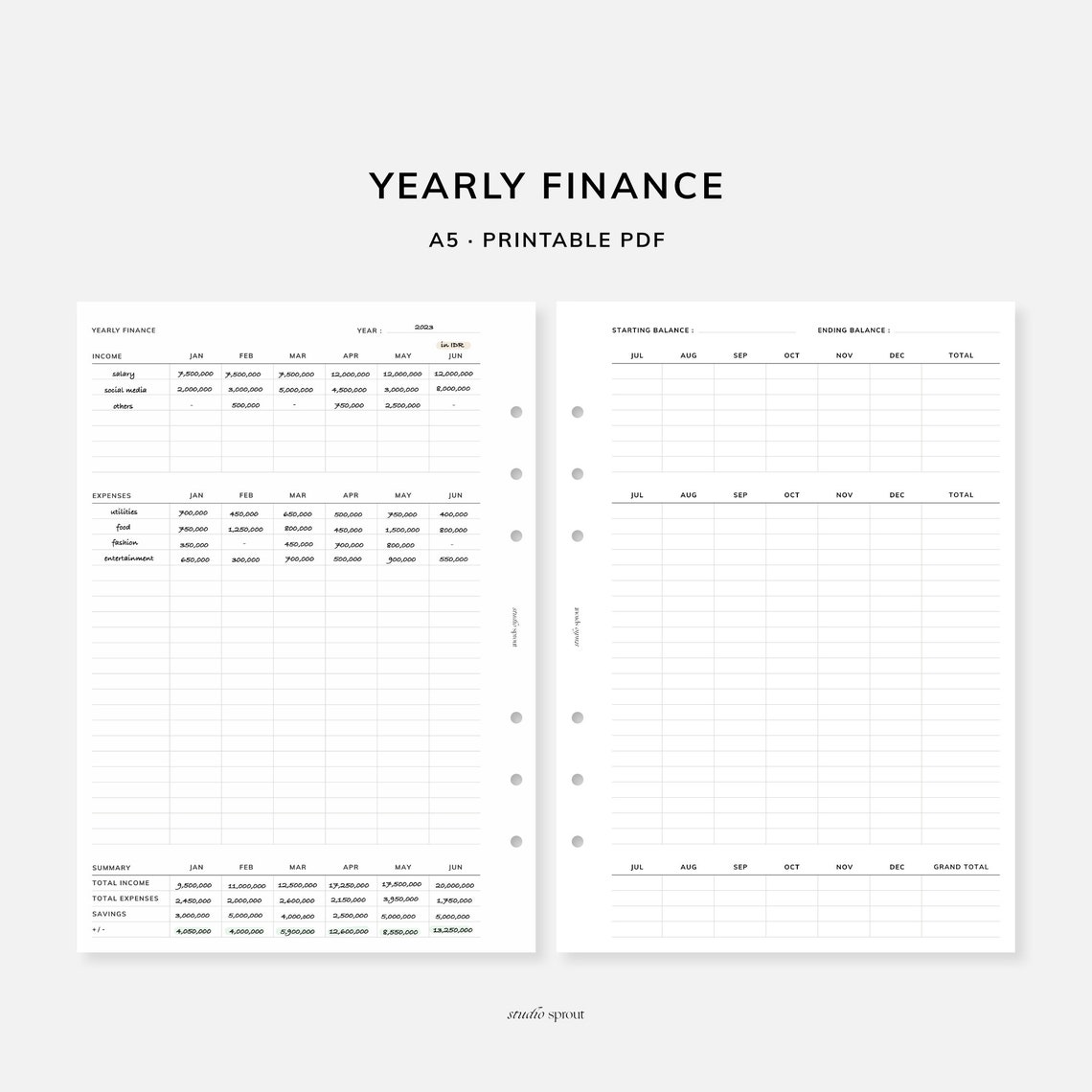 Yearly Finance A5 Printable Inserts Money Management & Financial ...