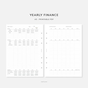 Yearly Finance | A5 Printable Inserts | Money Management & Financial ...