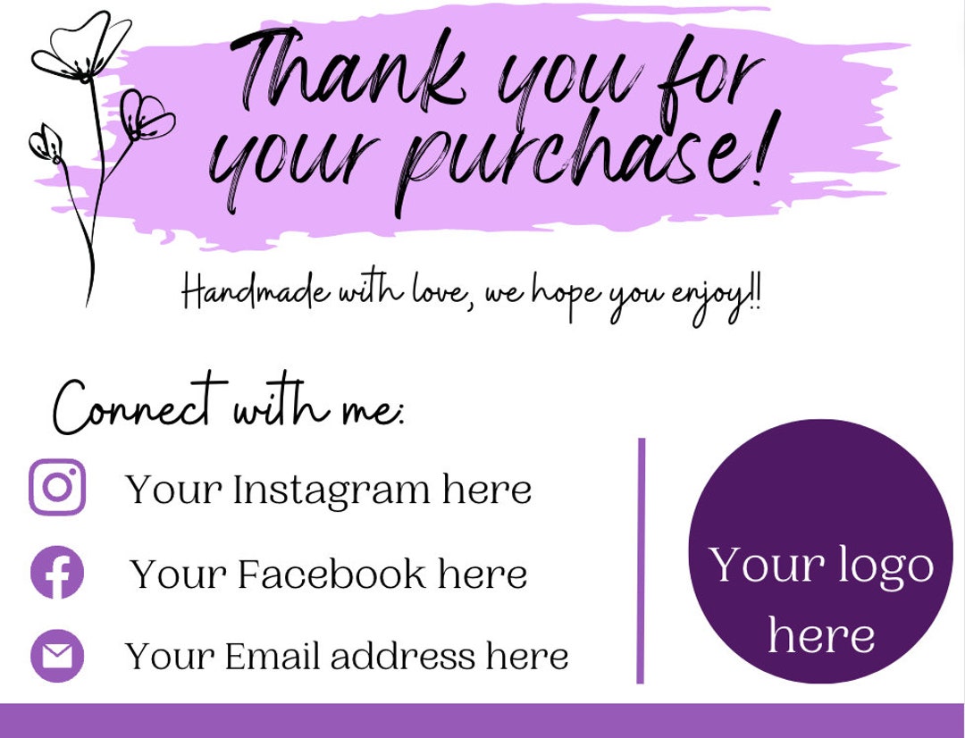 Digital/printable Thank You Cards, Business Thank You for Your Purchase ...
