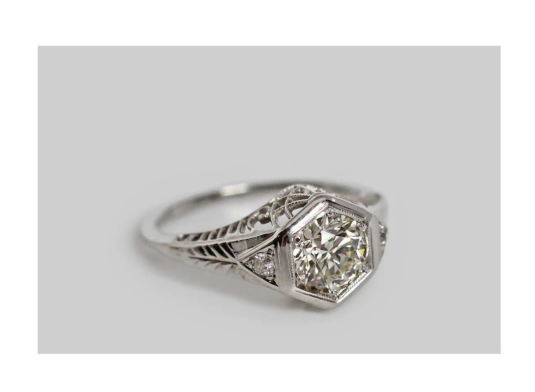 Vintage Old European Style Round Diamond Wedding Ring, Art Deco Ring in ...