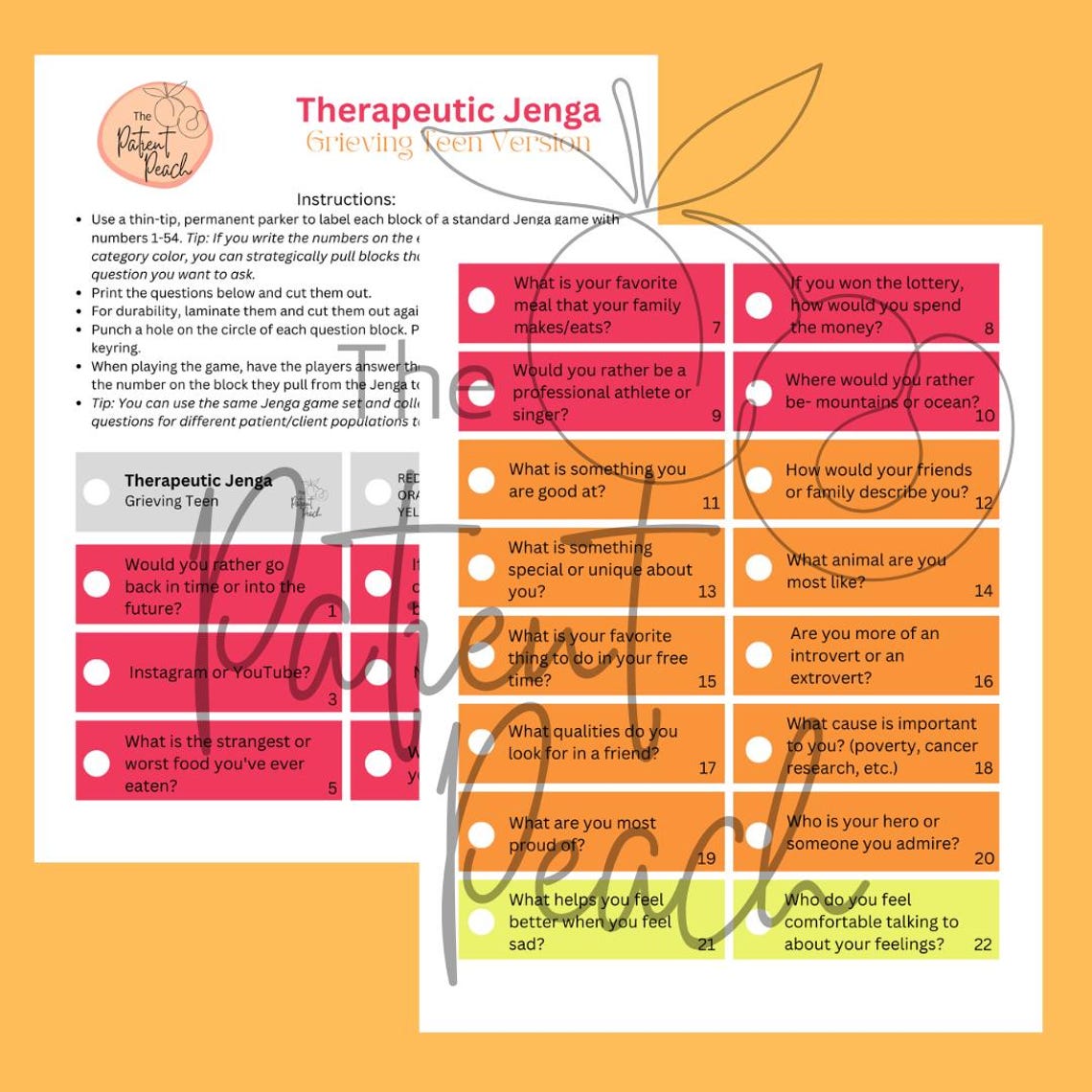 Therapeutic Jenga Game Questions for Grieving Teens | Bereavement ...