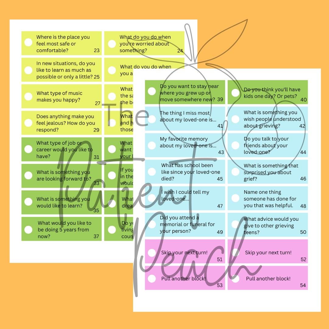 Therapeutic Jenga Game Questions for Grieving Teens | Bereavement ...