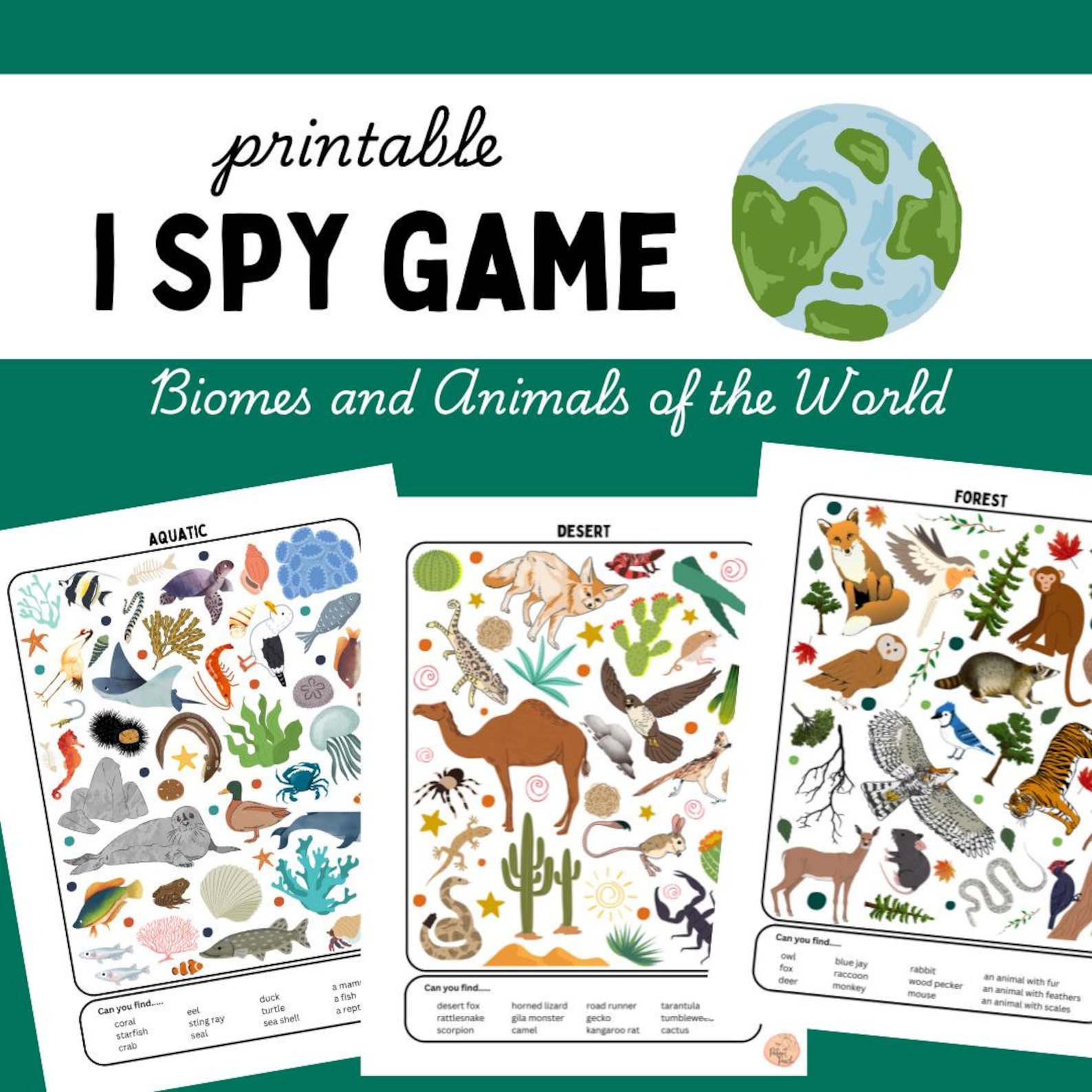 Printable Look-and-find Ispy Game for Kids, Biology, Ecology, Biome ...