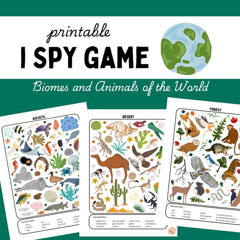 Printable Look-and-find Ispy Game for Kids, Biology, Ecology, Biome ...