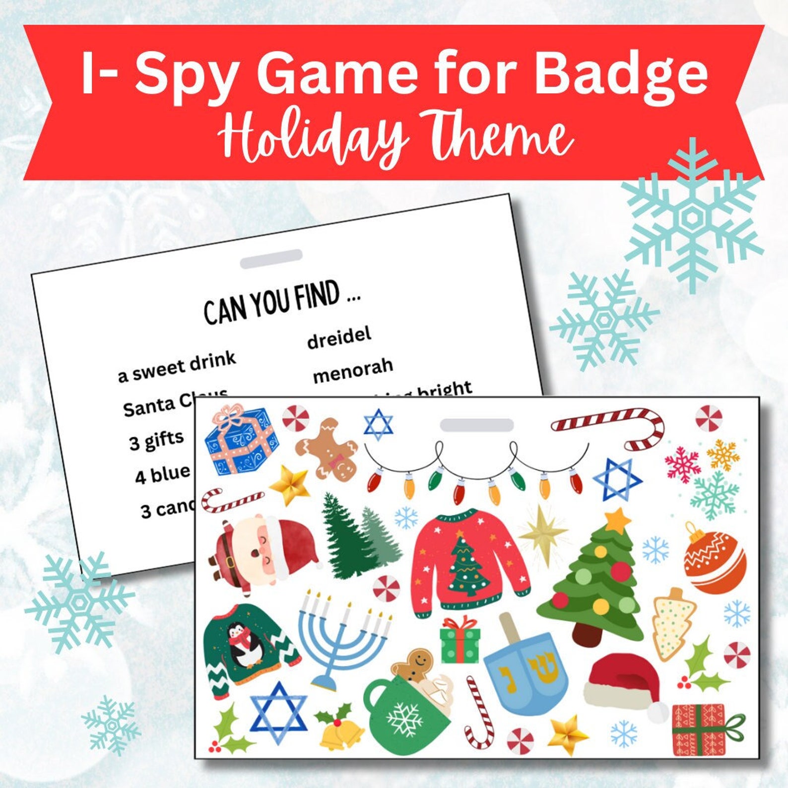 Holiday-themed Ispy Game for Work Badge / Child Life Specialist Coping ...