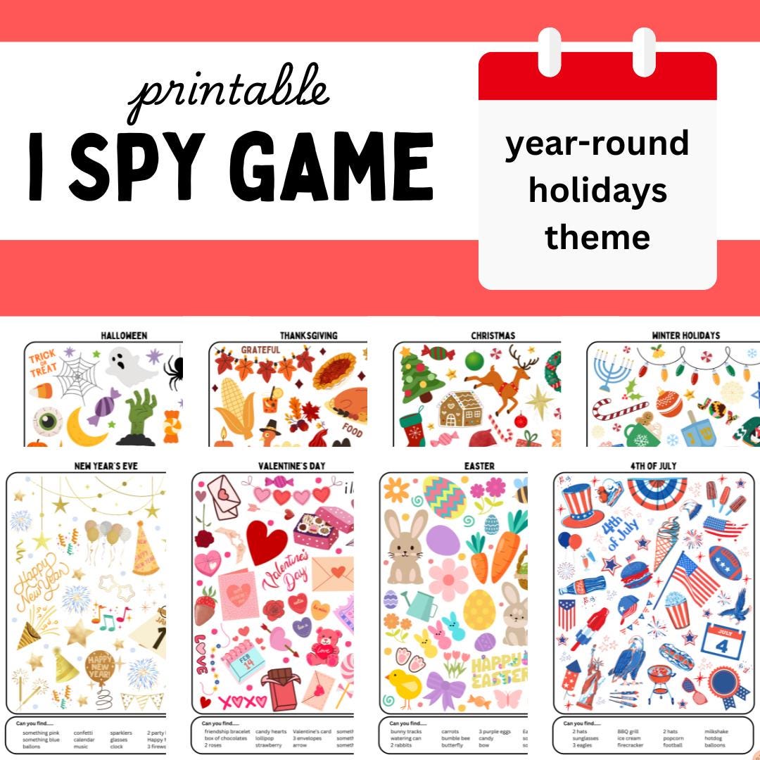 Printable Holiday Look-and-find Ispy Games for Kids, Valentine's Day ...