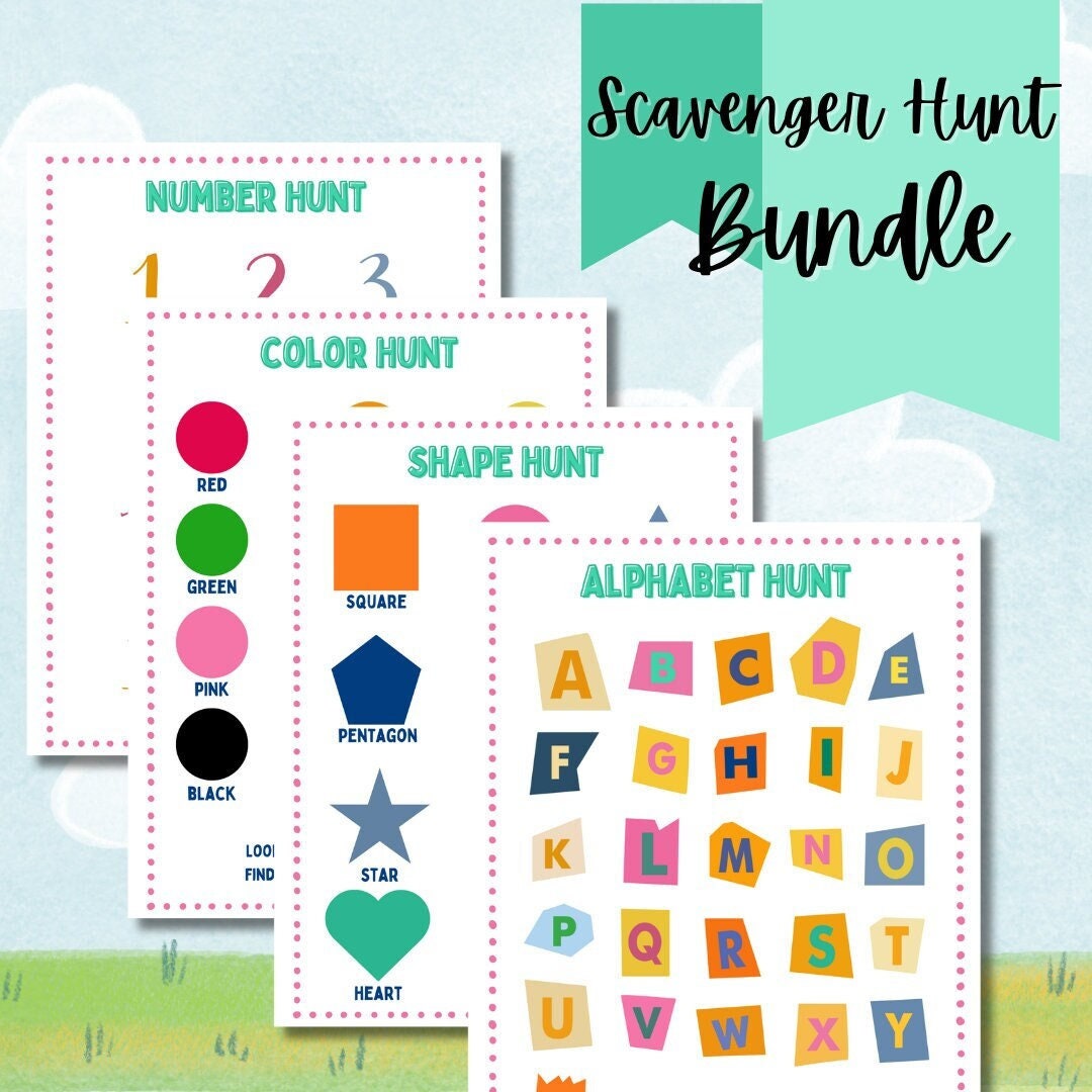 Kids Scavenger Hunt Bundle | Color, Shape, Alphabet, and Numbers ...