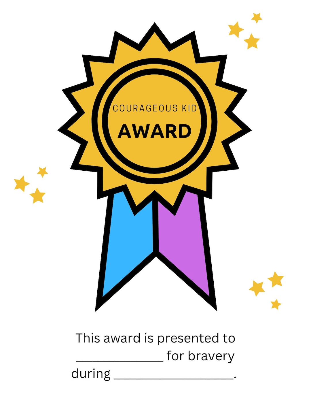 Printable Award for Children | Courageous Kid Award - Etsy