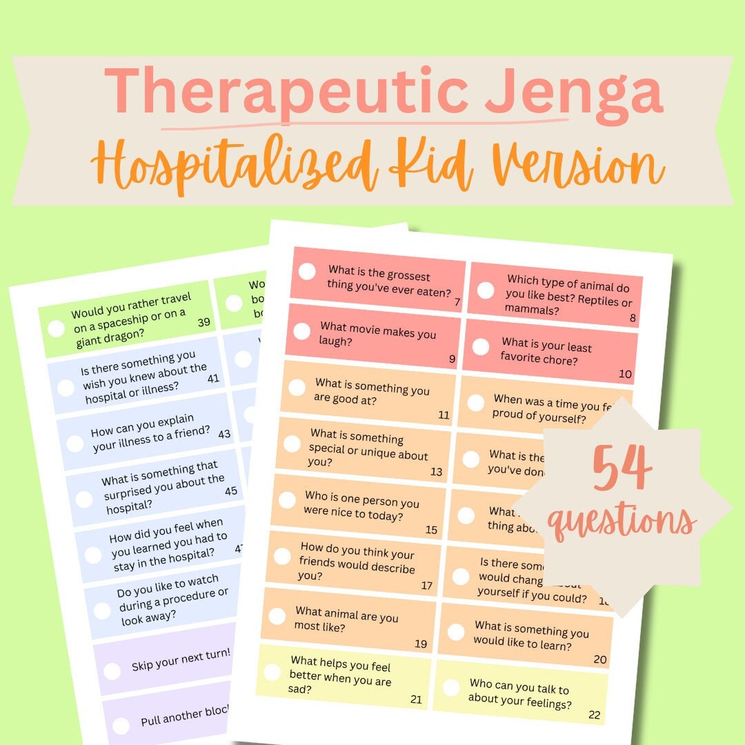 Therapeutic Jenga Game Questions for Kids | Illness & Hospital Coping ...