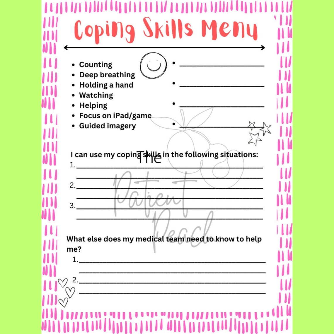 Kids Coping Skills Menu / Healthcare Coping Skills Tool / Child Life ...