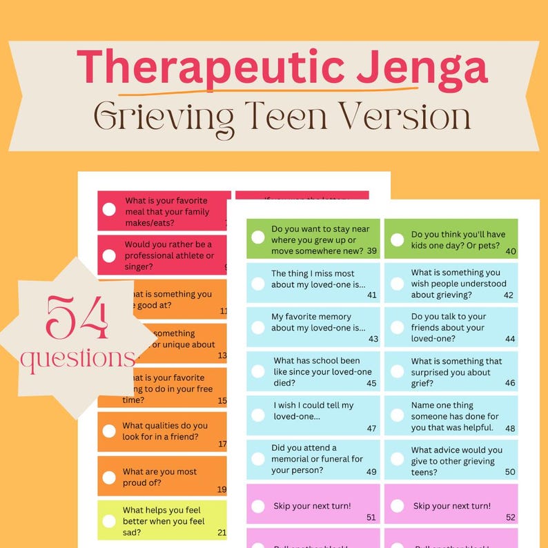 Therapeutic Jenga Game Questions for Grieving Teens | Bereavement ...
