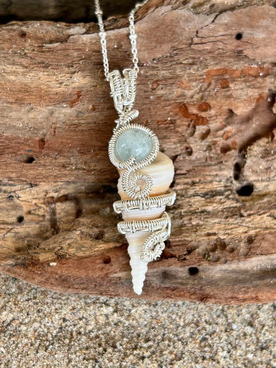 Seashell Necklace Wire Wrapped Pendant Beach Wedding Jewelry Sterling ...