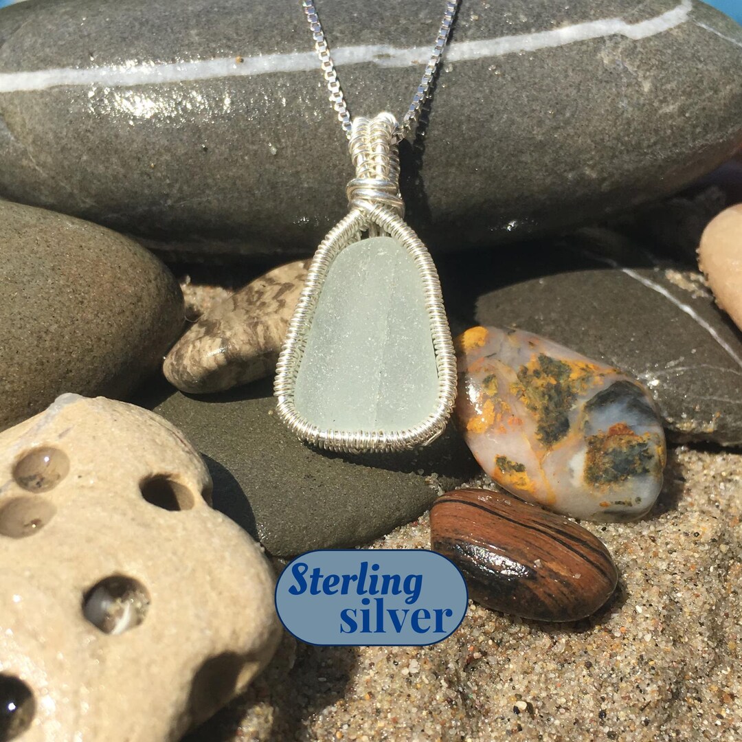 Sea Glass Necklace Beach Wedding Jewelry Handmade Sterling Silver ...