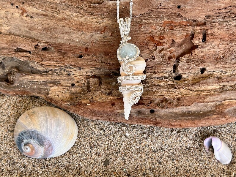 Seashell Necklace Wire Wrapped Pendant Beach Wedding Jewelry Sterling ...