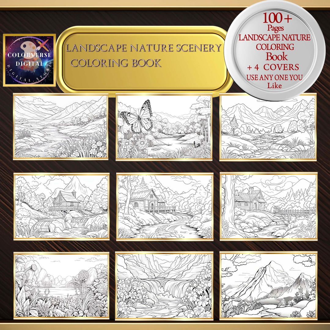 Nature Scenery Coloring Book for Adults: 100+ Landscape Pages, Relaxing ...