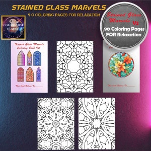 Stained Glass COLORING Book Anti Stress Therapy, Fantasy Designs, 80 ...