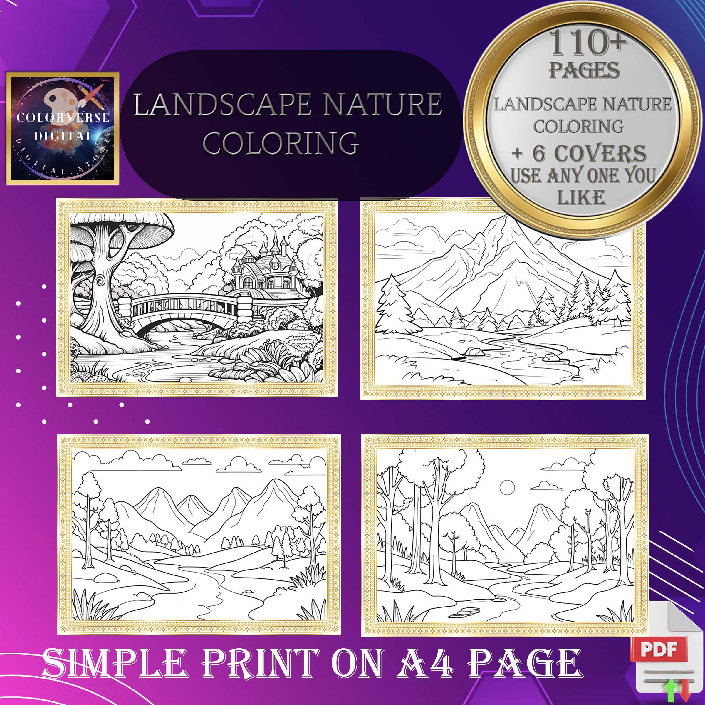 Landscape Coloring Book for Adults | 50+ Nature Scenery Pages ...
