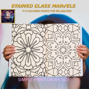 Stained Glass COLORING Book Anti Stress Therapy, Fantasy Designs, 80 ...