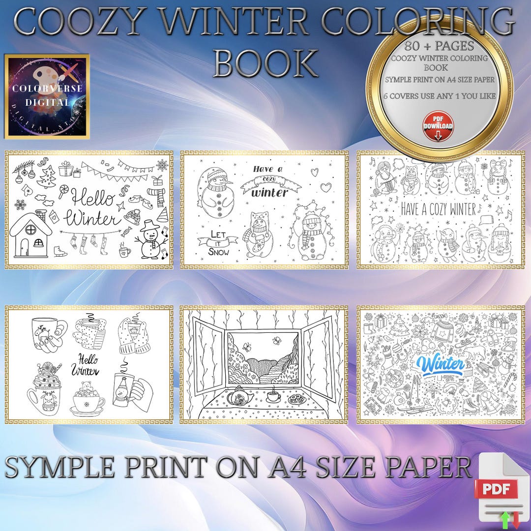 Aesthetic Coloring Book, Cozy Cold Winter Snowy Scenes Coloring Pages ...