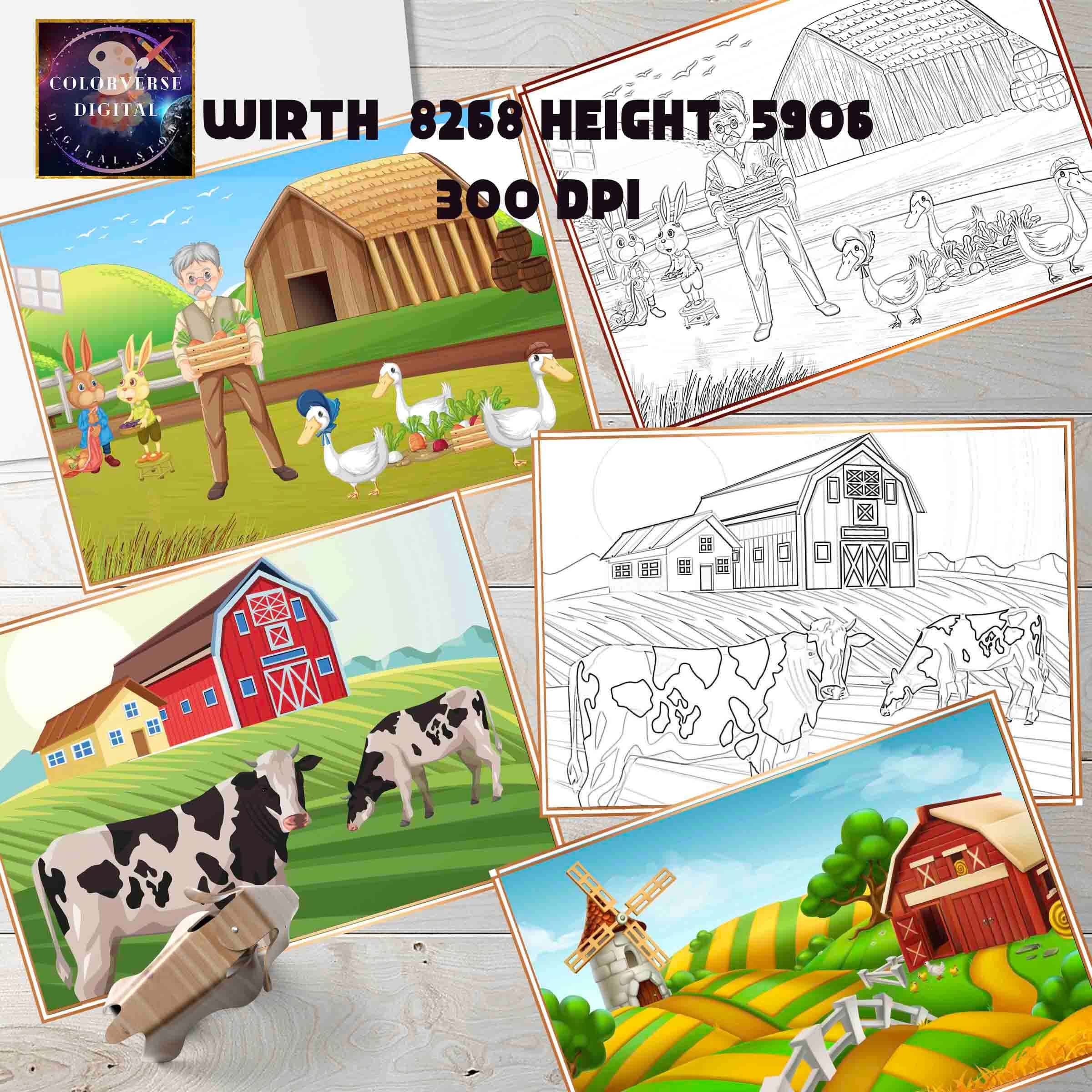 Cute Farm Animal Coloring Book, Kids Homeschool Activity (digital ...