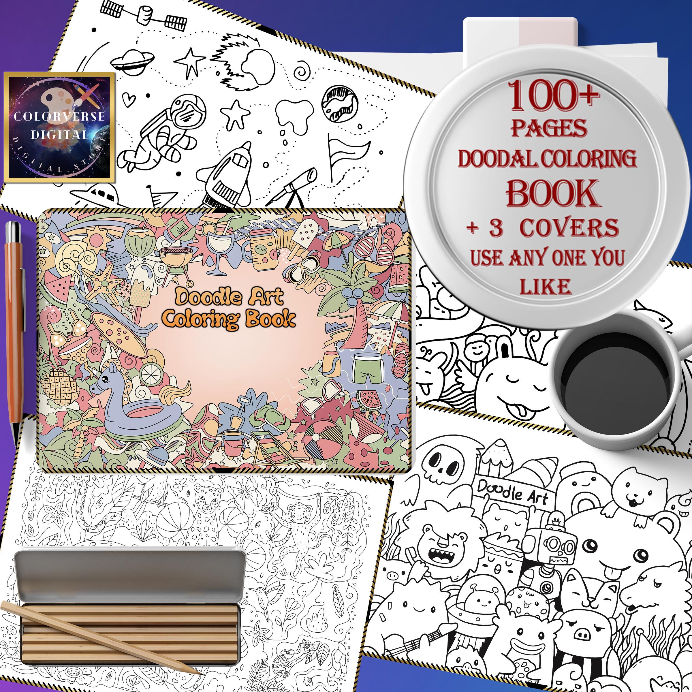 100 Kawaii Doodle Coloring Pages Book, for Adults, Instant Download ...