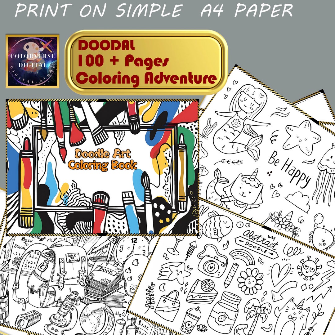 100 Kawaii Doodle Coloring Pages Book, for Adults, Instant Download ...