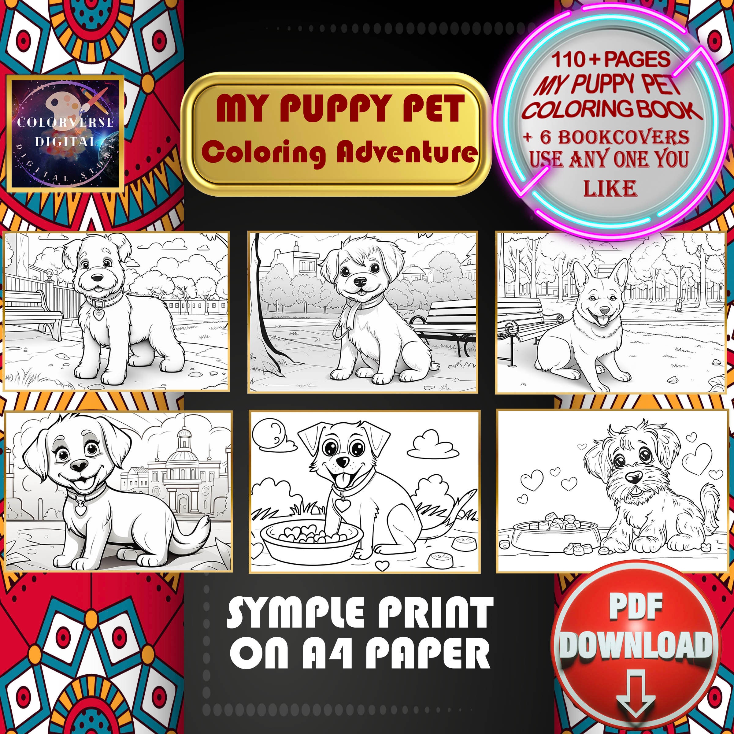 CUTE PUPPY Pet Coloring Pages, Kids Dog Coloring Sheets, Printable ...