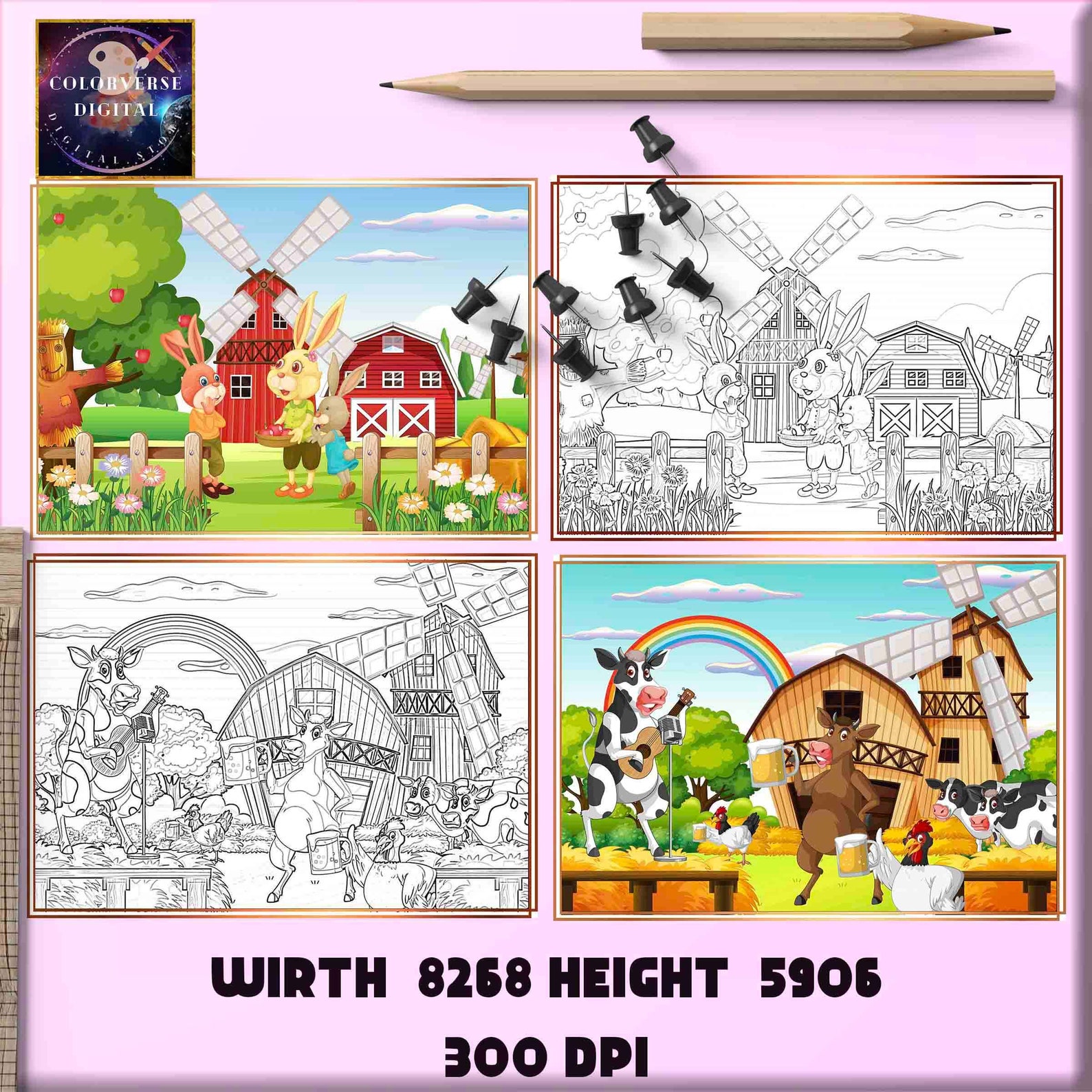 Cute Farm Animal Coloring Book 2, Printable Farm Coloring Pages, Kids ...