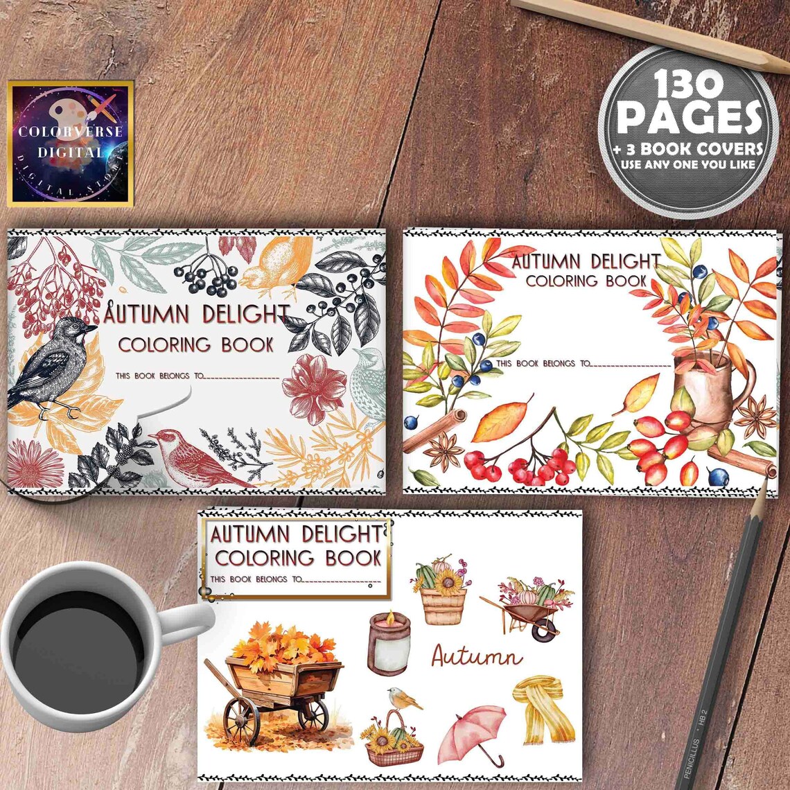 Autumn Coloring Book for Kids, Adult Coloring Page Bundle, Seasonal ...