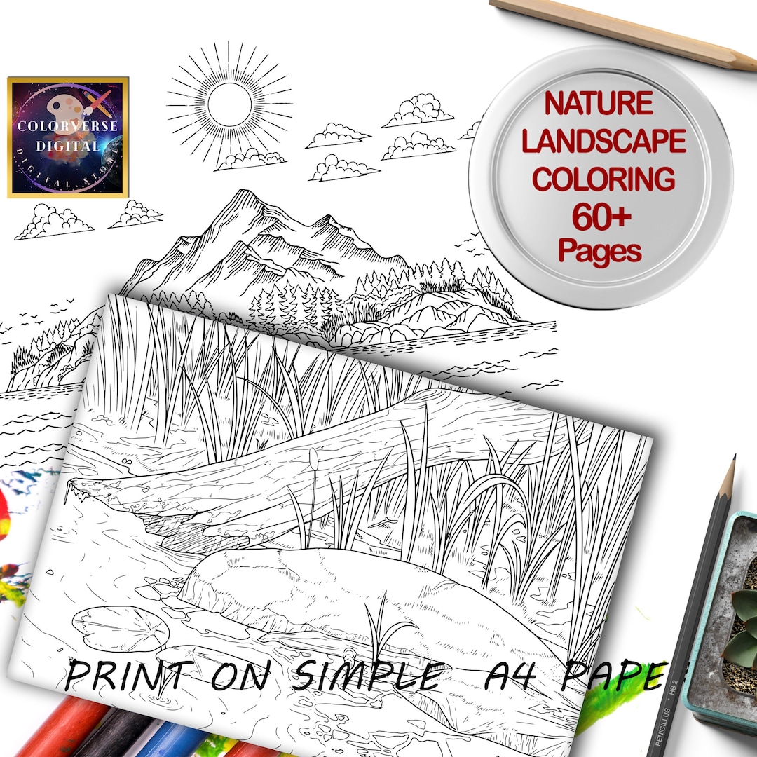 Nature Landscape Coloring Pages | 60+ Printable Scenery Designs PDF ...