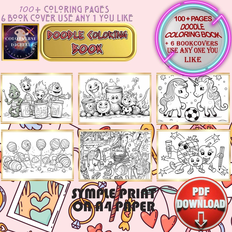 Cute Doodles Coloring Book: 100+ Kawaii Pages (A4 PDF) - Etsy
