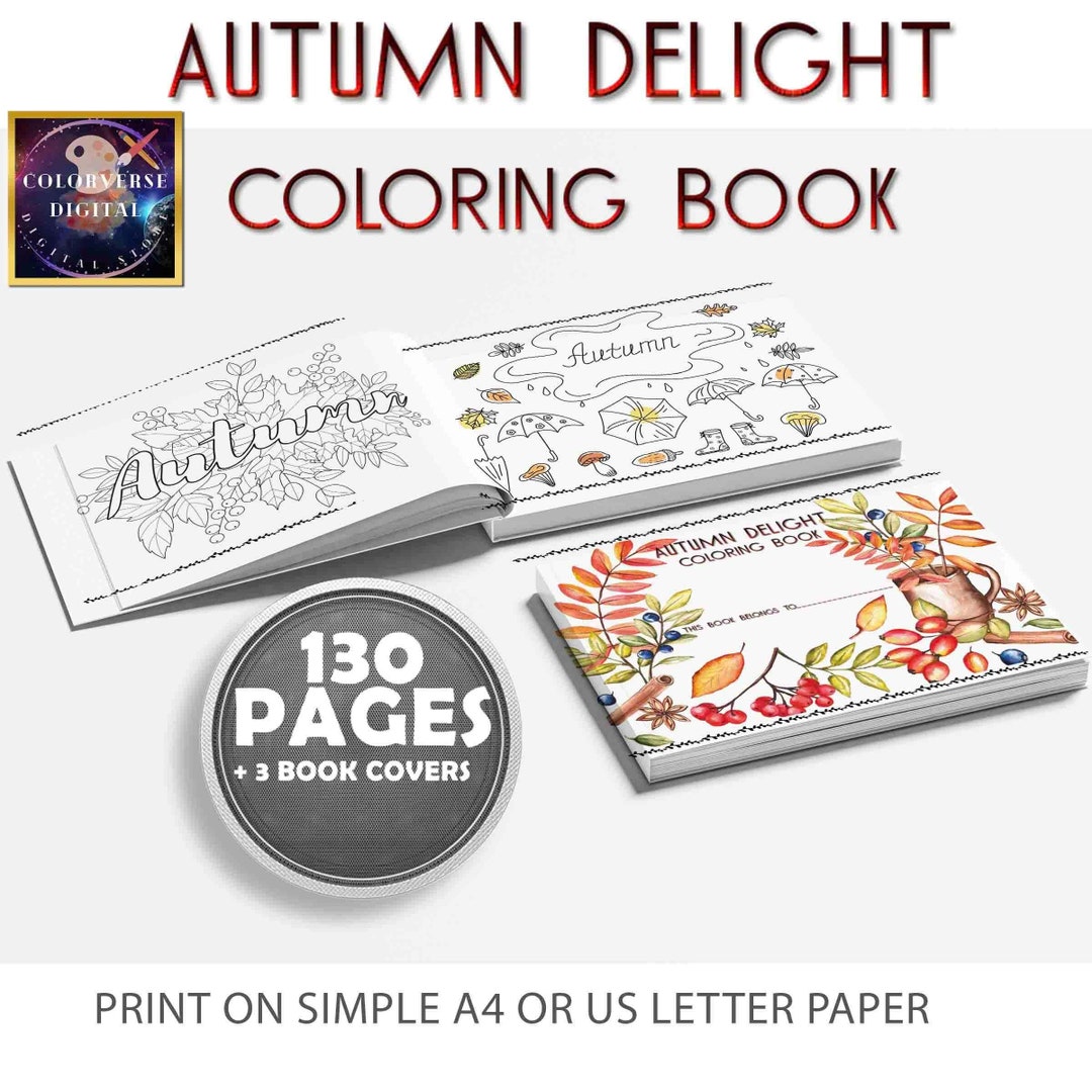 Autumn Coloring Book | Grayscale Printable Pages | Fall Season Art for ...
