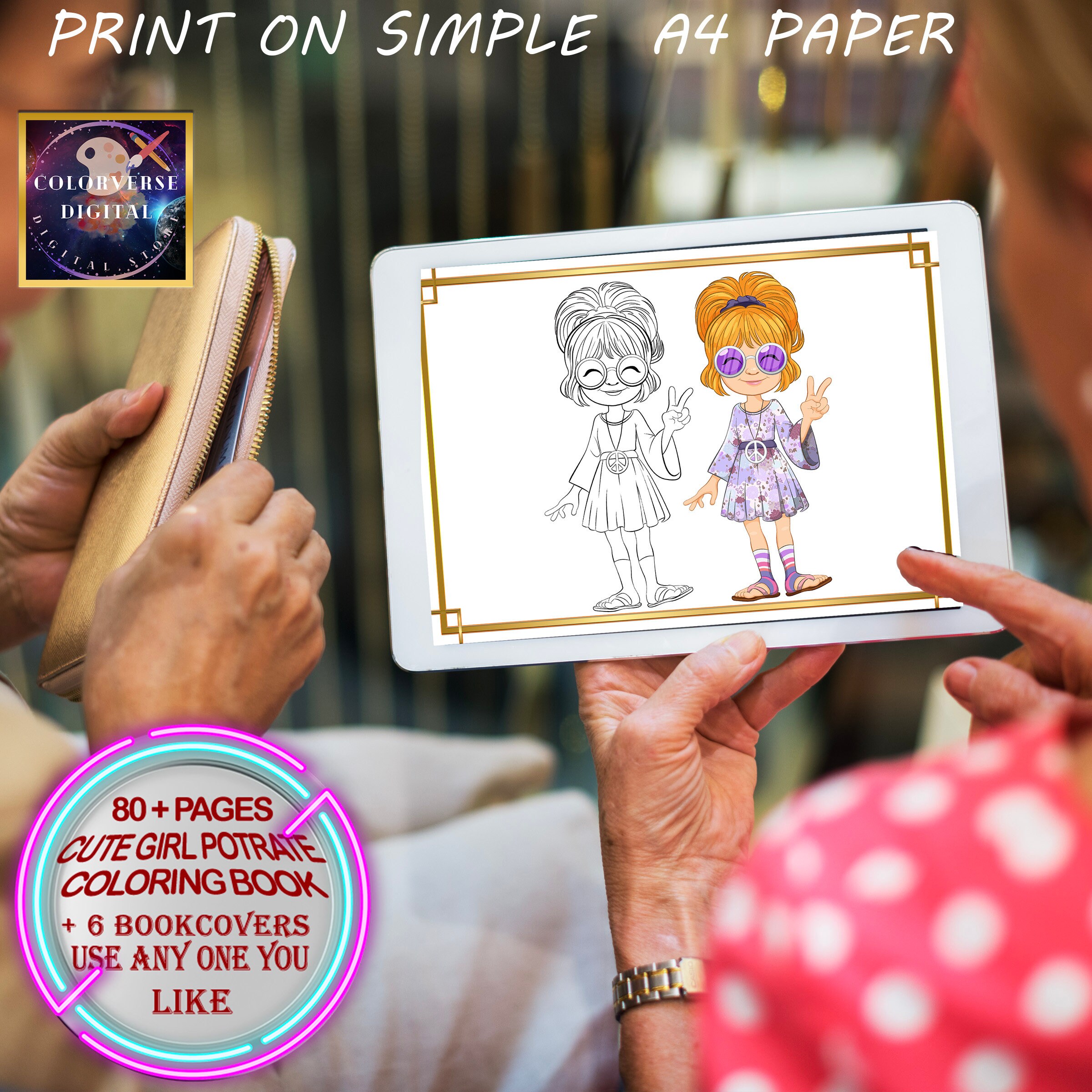 Cute Girl Portrait Coloring Pages for Kids and Adults A4 Printable Page ...