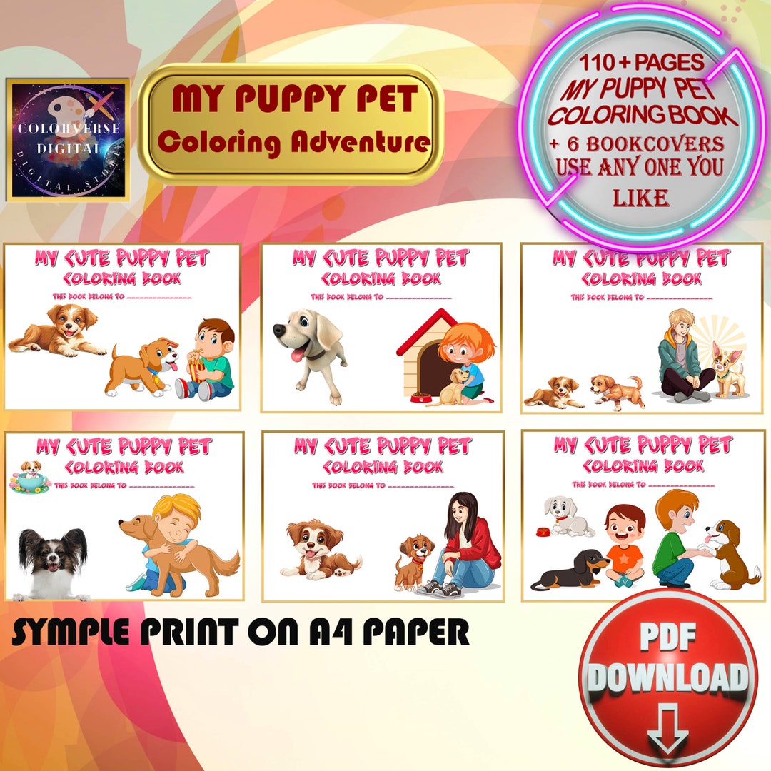 CUTE PUPPY Pet Coloring Pages, Kids Dog Coloring Sheets, Printable ...