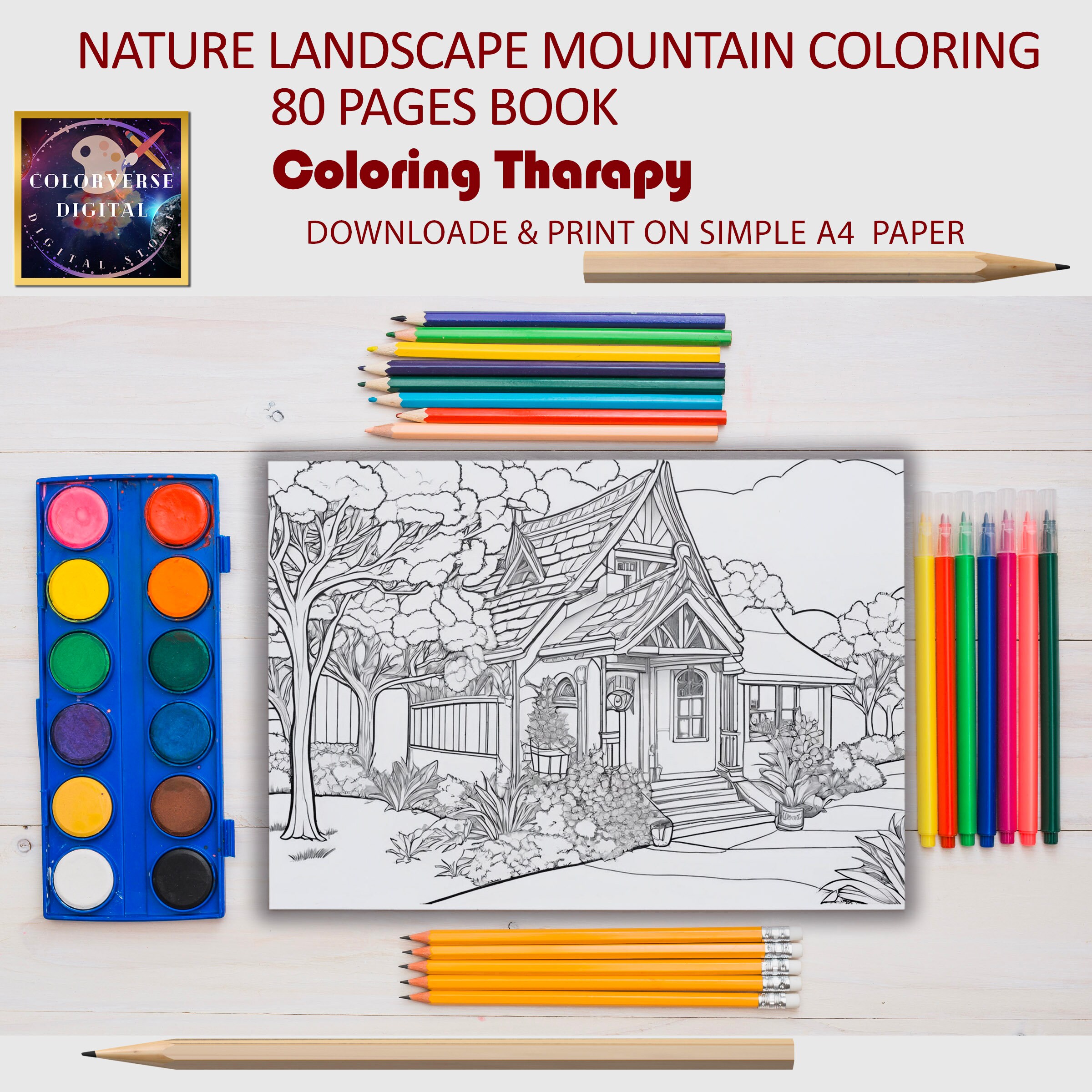 80 Landscape Coloring Pages, Nature Scenery Coloring Book for Adults ...