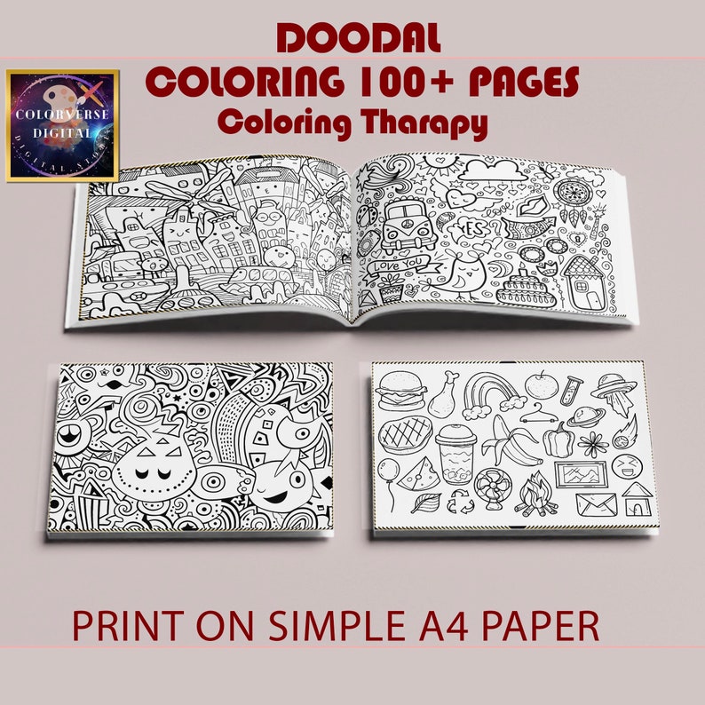 Kawaii Doodles Coloring Book | 100 Grayscale Pages (A4 Printable PDF ...