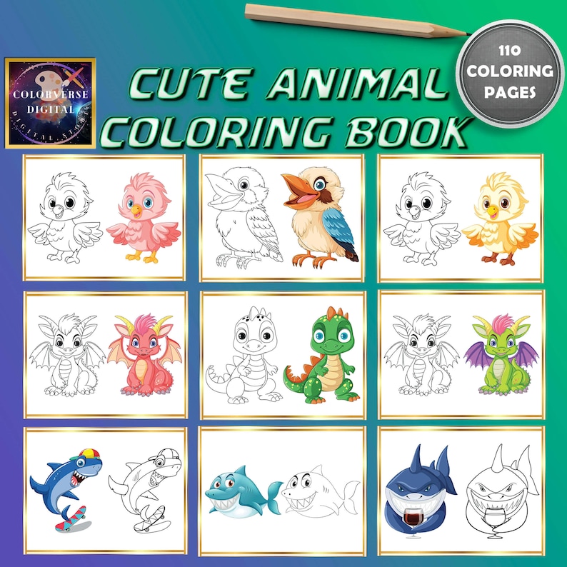 110 Kawaii Baby Animals Coloring Pages, Kids Activity (PDF) - Etsy