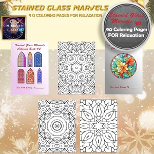 Stained Glass COLORING Book Anti Stress Therapy, Fantasy Designs, 80 ...
