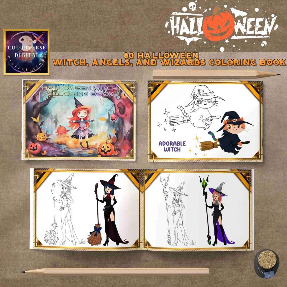 Halloween Witch ANGEL Wizard Coloring Book Printable PDF - Etsy