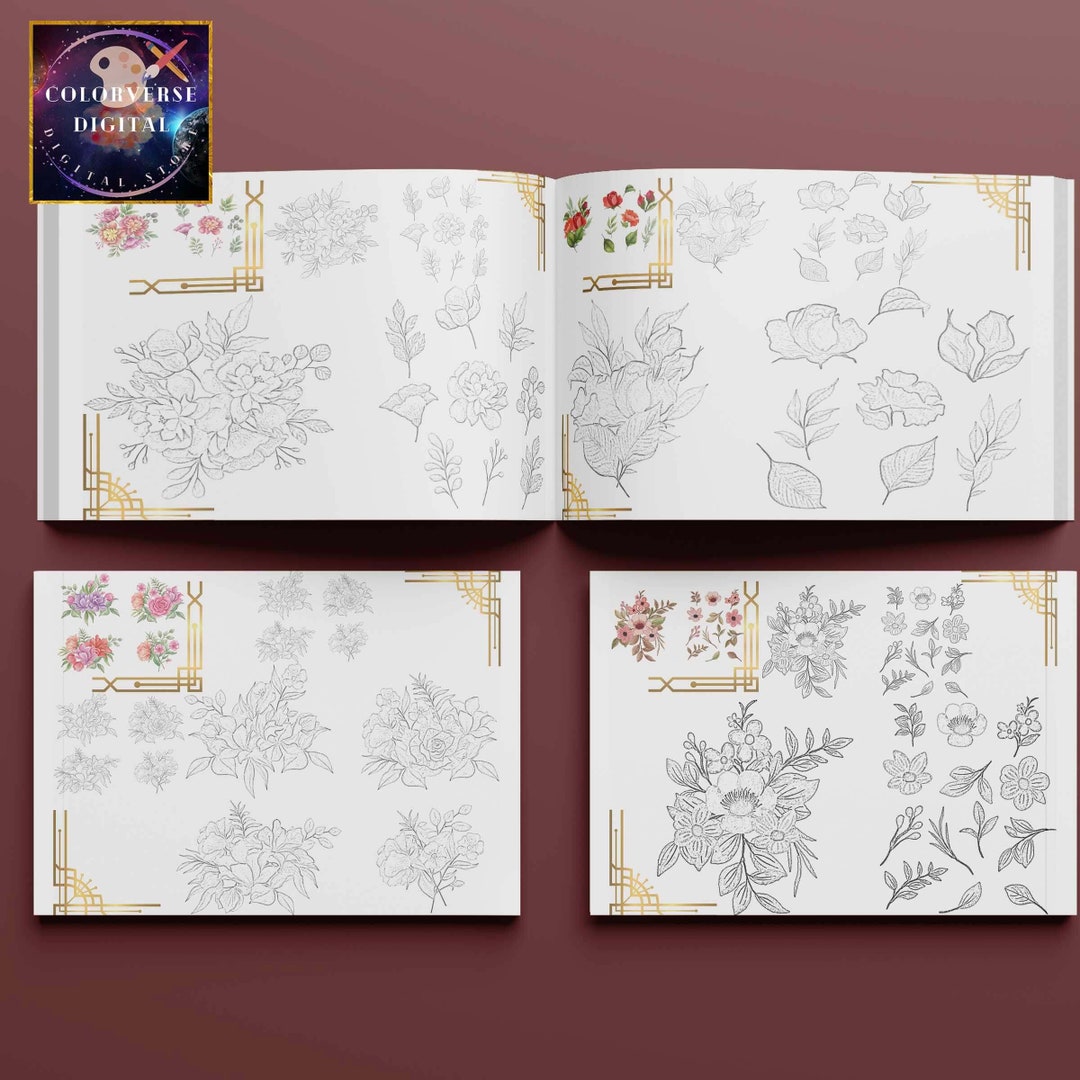 Floral Coloring Book, 100+ Flower Designs, Relaxing Art (digital ...
