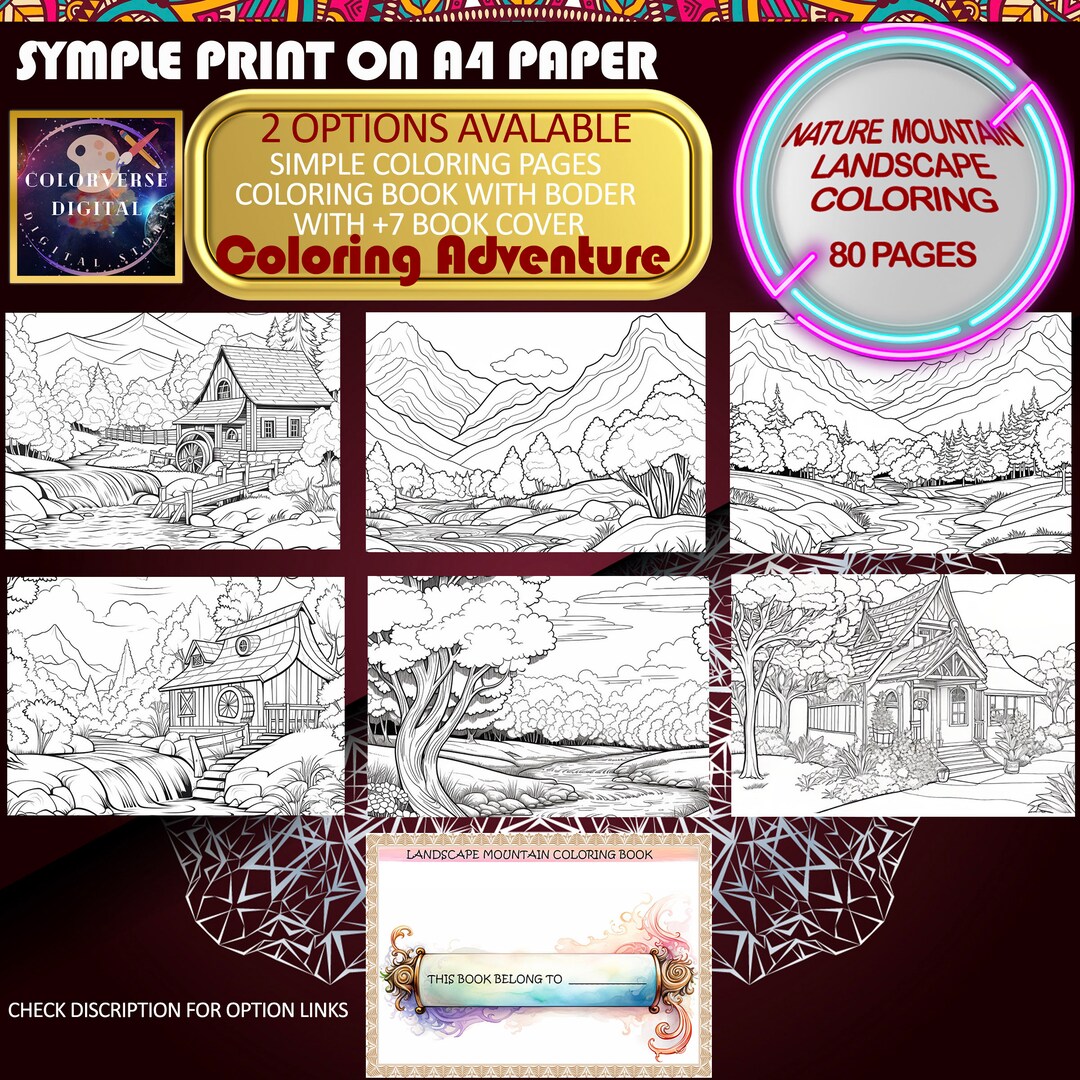 80 Landscape Coloring Pages, Nature Scenery Coloring Book for Adults ...