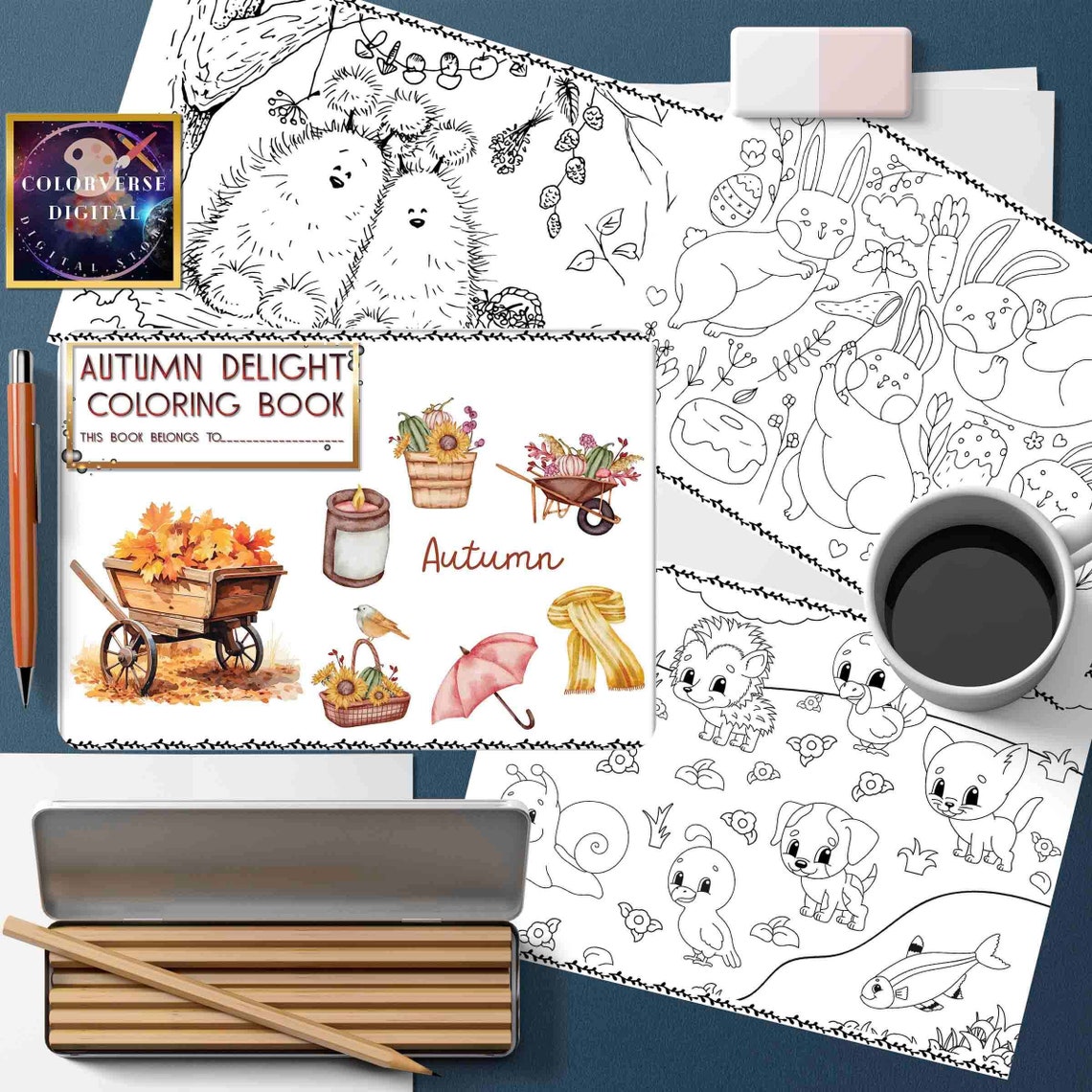 Autumn Coloring Book | Grayscale Printable Pages | Fall Season Art for ...