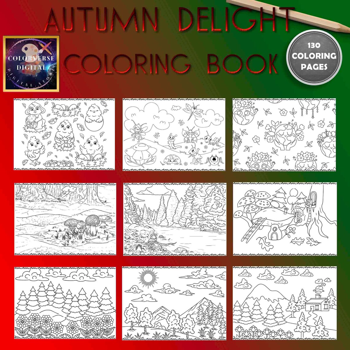Autumn Coloring Book | Grayscale Printable Pages | Fall Season Art for ...