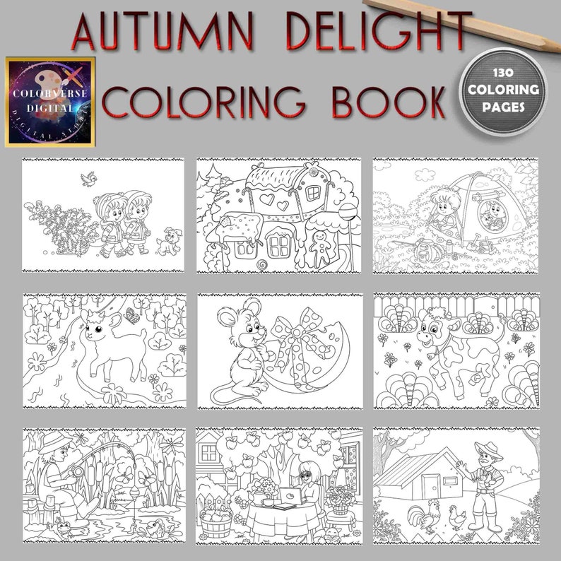 Autumn Coloring Book | Grayscale Printable Pages | Fall Season Art for ...