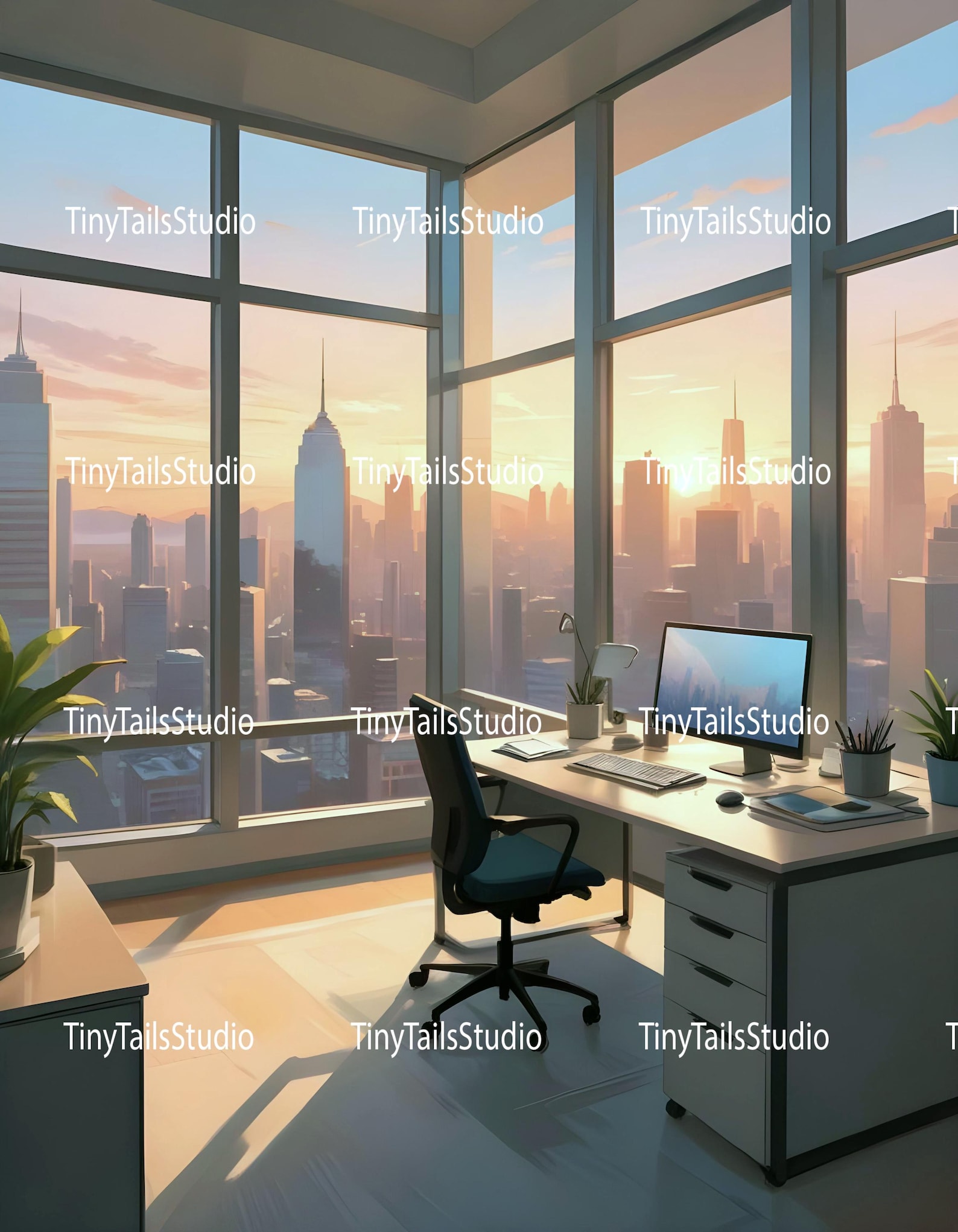 Modern Office Cityscape Art Print Stunning Digital Illustration, Urban ...