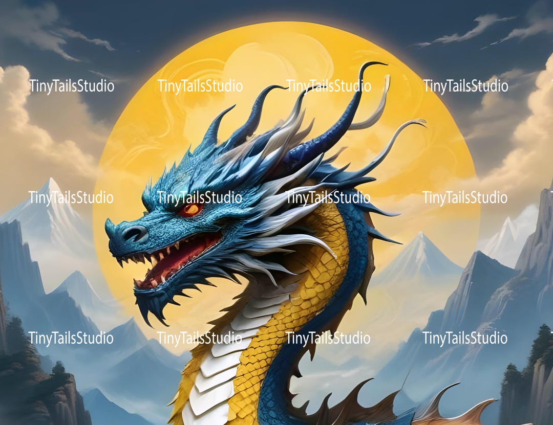 Set of 5 - Majestic Eastern Dragon Art Print - Vibrant Digital ...