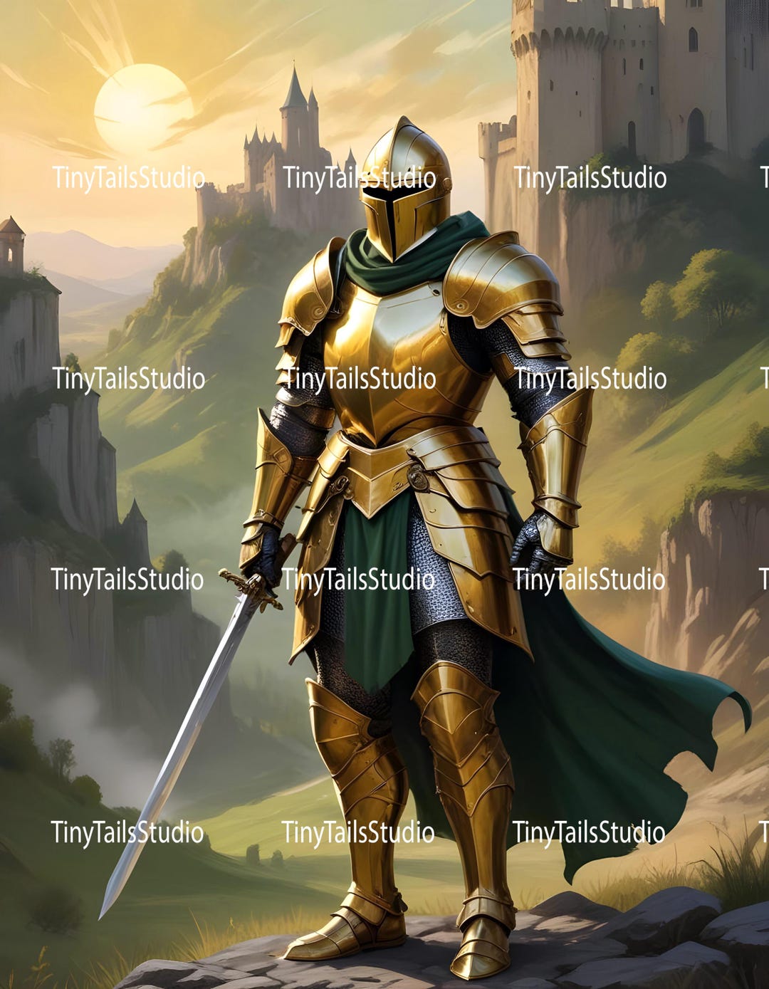 Majestic Knight in Golden Armor Fantasy Medieval Warrior Art - Etsy